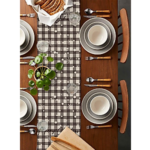 Christmas Snowman Table Runner 36 Inches Long Farmhouse Dress Scarves, Black and White Checkered Winter Snowflake Dining Tablerunner for Coffee Table/Kitchen Island/Party Décor, Small 13" x 36"