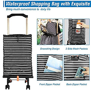 Folding Hand Truck Portable Dolly Utility Cart Rolling Crate with 4 Rotate Wheels 80KG/176Lbs Heavy Duty Handcart Removable Bag Telescoping Handle for Moving Shopping Grocery Office Use(Black&White)