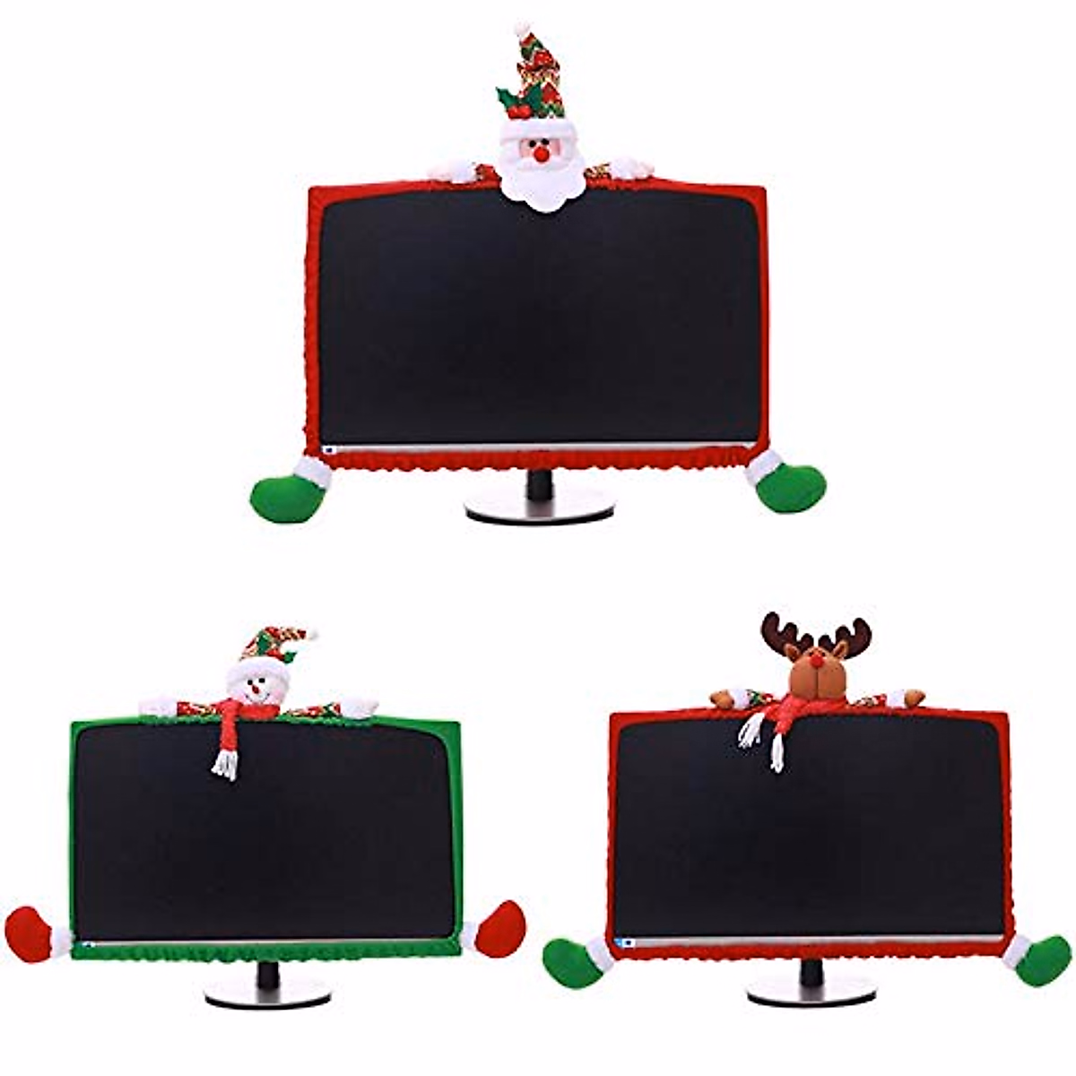 Christmas Computer Monitor Cover, Elastic Xmas Decorations Santa Claus Computer Laptop Monitor Border Cover for Home Office Decor Year Gift Ideas