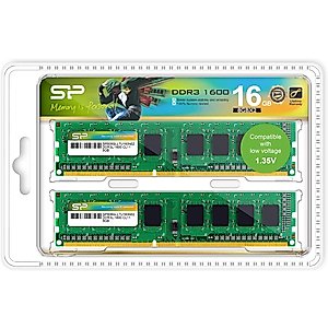 Silicon Power DDR3 16GB (2 x 8GB) 1600MHz (PC3 12800) 240-pin CL11 1.35V / 1.5V Unbuffered UDIMM PC Computer Desktop Memory Module Ram Upgrade