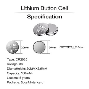PGSONIC CR2025 3V Lithium Battery (5pcs)
