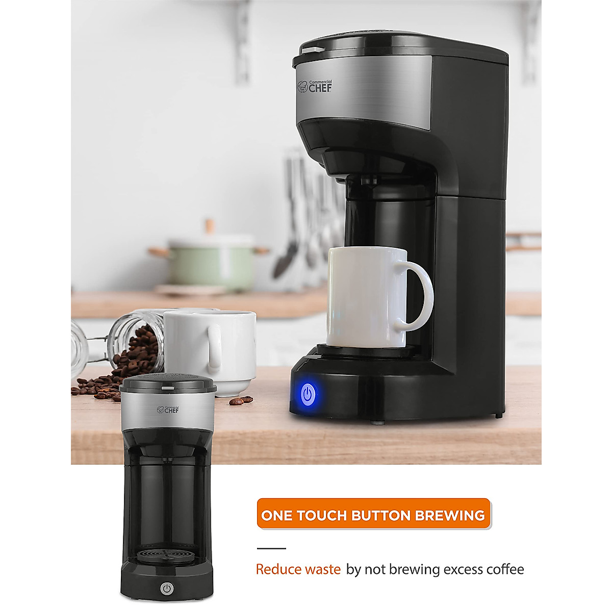 Commercial CHEF Coffee Machine, Single Serve Coffee Maker, Portable Coffee Maker Single Serve with 13 Ounce Water Tank & One Touch Button for Coffee Brewing