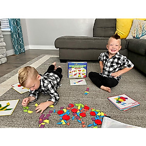 3 Bees & Me Wooden Pattern Blocks - Fun Montessori Learning Toys for Ages 3 to 9 - Tangram Shapes Puzzle Set with 155 Pieces
