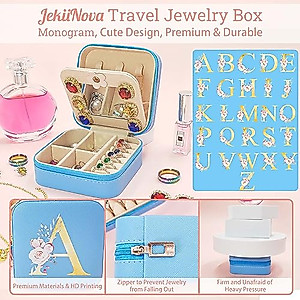 Travel Jewelry Case, Monogram Jewelry Organizer Travel Jewelry Box w Mirror Birthday Gifts for Women Mom Girls, Travel Essentials Ring Necklace Earring Jewelry Holder Organizer Preppy Stuff (A)