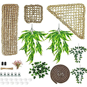 Woyrise Bearded Dragon Hammock Reptile Lounger Reptiles Plants Hanging Fake Vines Boston Bearded Dragon Tank Accessories Decorfor Chameleon, Lizards, Geckos, Hermit Crabs