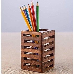 EMOH ROCED Wooden Pencil Pen Holder Cup,Desk Accessories Holder,Makeup Brush Storage Organizer,Modern Design Desktop Stationery Organizer for Office School Home Supplies,2.6x 2.6x 4 inches