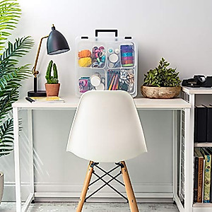 IRIS USA 20 Quart Portable Clear Plastic Storage Bins, Art, Sewing & Craft Organizer Satchel with Handle, Secure Latches, 4 Removable Inner Cups and 4 Dividers, Clear/Black, 1 Pack