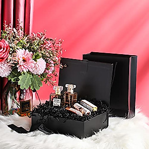 Zonon Luxury Gift Box with Lids Changeable Ribbon, Paper Bags, a Greeting Card and Tissue Paper Luxury Packaging Box Set for Weddings, Graduations, Birthdays, Anniversaries (Black, 9 x 7 x 3 Inch)