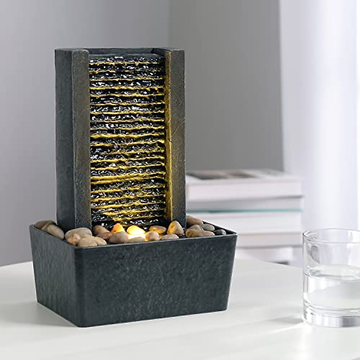 Haobos 10.4" Decorative Indoor Fountain Meditation Gurgling Water Fountain Home/Office Decor with Led Light/Cobbles(180041A)