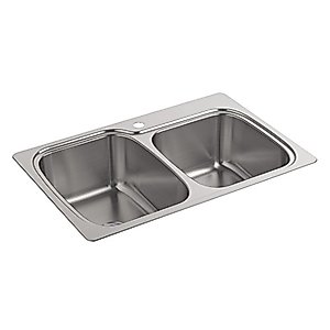 Kohler 75791-1-NA K-75791-1-NA Verse 33" x 22" x 9" top-/Under-Mount Large/Medium Double-Bowl Kitchen Sink with Single Faucet Hole