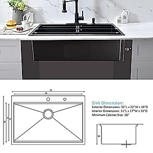 33 Inch Black Drop In Kitchen Sink Workstation-Bokaiya 33x22 Drop In Workstation Kitchen Sink 16 Gauge Stainless SteelSingle Bowl Kitchen Sink with Cutting Board