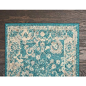 Unique Loom Penrose Collection Distressed Traditional Vintage Floral Area Rug, 2 ft 2 in x 6 ft, Turquoise/Beige