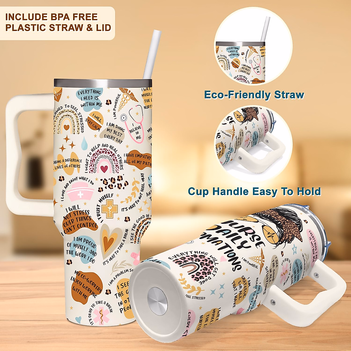 TAMUNBEE Nurse Gifts for Women - Nurse Week, Mothers Day, Birthday, Christmas, Graduation Gifts for Nurses - 40Oz Tumbler With Handle & Straw