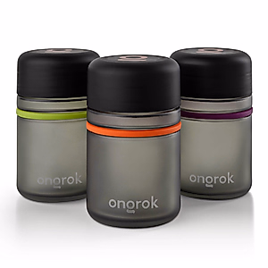 ONGROK Glass Storage Jar, 180ml, 3 Pack, Color-Coded Airtight Glass Containers, UV Air Proof Herb Jar to Stash Goods with Care with Child Resistant Lid