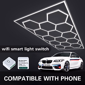 Hexagon LED Lights for Garage Ceiling - Ultra-Bright Honeycomb Design with Smart Switch, Alexa & Google Home Compatible, Hex Lights Perfect for Home Gym, Shop Lighting, Workshop and Garage Lighting
