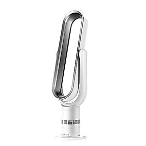 Leafless fan can be remotely controlled, touch screen, children's safety, leafless fan, floor fan, table fan, air volume, quiet, soft, cool, wind speed is adjustable in ten gears (White&Silver)