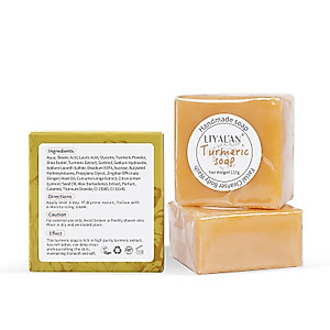 LIYALAN Turmeric Soap Bar(3.88 oz / 2 Bars) for Face & Body-Turmeric Soap,Smooth Skin,Cleansing Natural Handmade Soap Sensitive Skin Formula, Vegan Soap