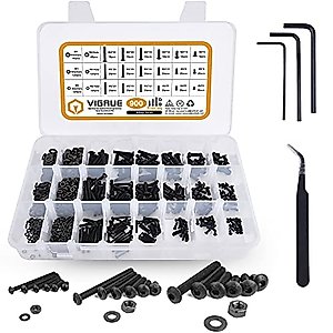 VIGRUE 900PCS M2 M3 M4 Hex Button Head Socket Cap Screws Bolts Nuts Washers Assortment Kit Alloy Steel with Allen Wrench