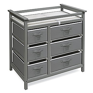 Badger Basket Modern Baby Changing Table with 6 Storage Drawers and Pad - Gray