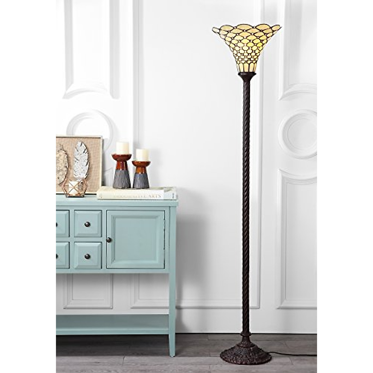 JONATHAN Y JYL8007A White Tiffany-Style 70" Torchiere LED Floor Lamp, Tiffany, Traditional, Art Nouveau Style, Office, Living Room, Family Room, Dining Room, Bedroom, Hallway, Foyer, Bronze
