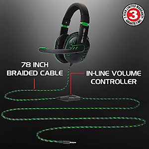 ENHANCE GX-H5 Gaming Headset with Microphone - Universal Gaming Headset for PS4, PS5, Xbox, PC, Switch with Adjustable Headband, Volume Controller, USB Sound-Isolating Earcups, Splitter Cable (Green)