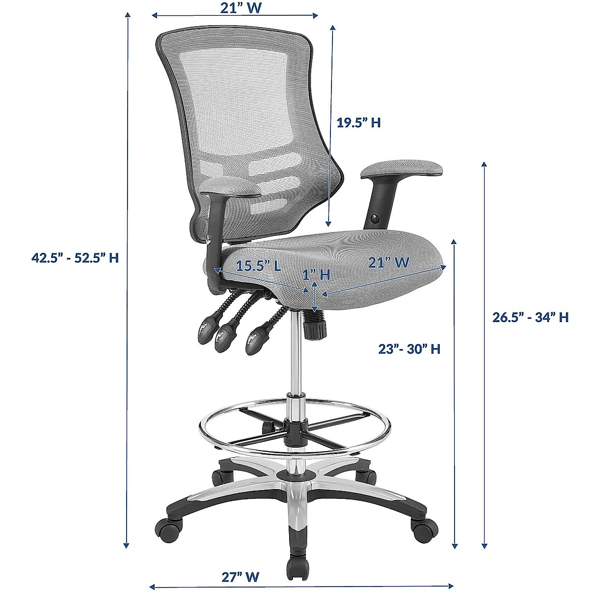 Modway Calibrate Mesh Drafting - Reception Desk Chair - Tall Office Chair in Gray