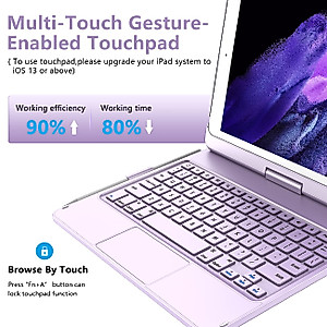 Touchpad Keyboard Case for iPad 10.2 9th/8th/7th Gen, Keyboard Case for iPad 9th Generation/8th/7th Gen-360° Rotatable Protective Cover for iPad Keyboard 9th/8th/7th Gen with Pencil Holder (Purple)