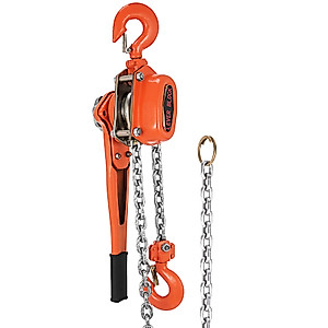 VEVOR Lever Chain Hoist, 0.75Ton 1650lbs Capacity Ratchet Puller with 10FT Max. Lifting Height, Come Along 2 Heavy Duty Steel Hooks, Manual Handling Tool for Cargo Moving in Construction, Warehouse , Orange