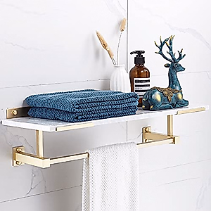 XXIOJUN Floating Shelves Wall Mounted, Marble Mesa Stainless Steel Bracket European Style Easy Installation for Bathroom, Living Room, Bedroom, Kitchen, Etc (Color : White-A, Size : 60x13.5x14cm)