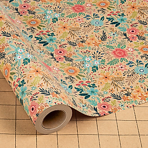 MAYPLUSS Colorful Floral Kraft Wrapping Paper Roll - 17Inch x 33Feet - Garden Boho Floral Gift Wrap Gift Wrap Paper Spring Summer Blooms Sheet for Wedding, Bridal Shower, Birthday and Engagement