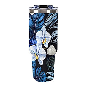 Floral Print Insulated Tumbler with Lid And Straw Stainless Steel Travel Coffee Mug 40oz Violet-style
