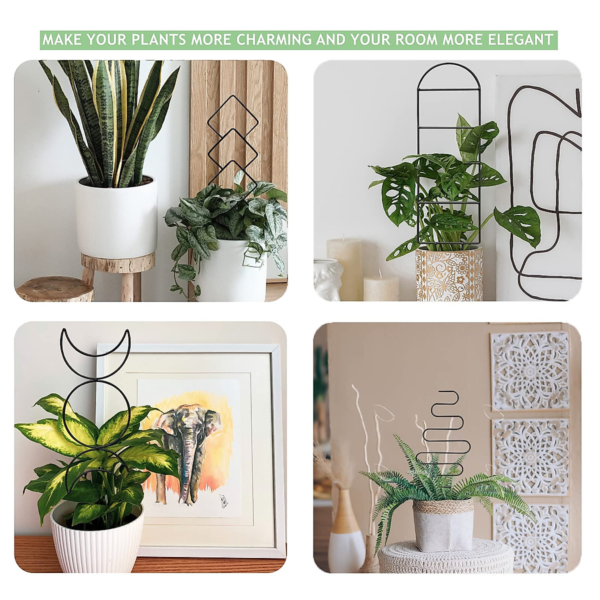 4 Pcs Plant Trellis for Climbing Plants Indoor, Small Trellis for Potted Plants,Indoor Plant Trellis for Potted Plants Support Black Garden Trellis for Hoya,Pothos,Flower,Monstera (4PCS Black)