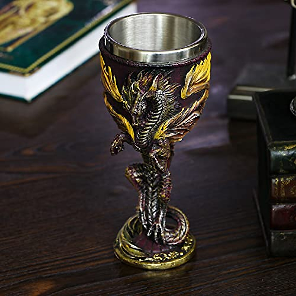 alikiki Medieval Flame Dragon Wine Goblet - Fantasy dungeons and dragons Wine Chalice - 7oz Stainless Steel Cup Drinking Vessel -Ideal Novelty Gothic Father Day Gift Party Idea
