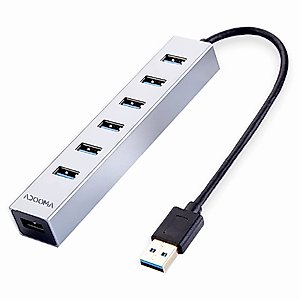 USB Hub 7 Port USB Expander, ADOOMA Multiport USB 3.0 Desk Data Hub Extender Adapter for PC Laptop PS5 Aluminum Grey