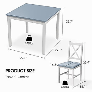 Alohappy Dining Table Set for 2, 3 Piece Kitchen Table and Chairs Set Pine Wood Dining Table with 2 Upholstered Chairs for Small Space, Apartment, Space-Saving & Easy Assembly (Blue)