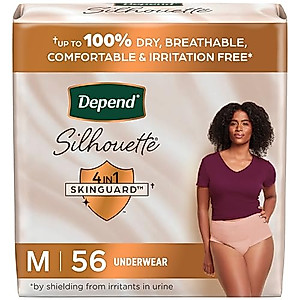 Depend Silhouette Adult Incontinence & Postpartum Bladder Leak Underwear for Women, Maximum Absorbency, Medium, Pink, 56 Count, Packaging May Vary