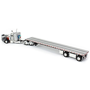 DCP 1/64 Silver & Black Peterbilt 359 36" Flattop Sleeper w/ 53' Wilson Roadbrute Flatbed Trailer 60-1540