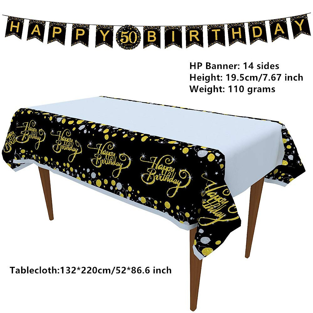 Mocossmy 50th Birthday Party Supplies and Decorations Kits - Black Gold Paper Plates&Cups,Napkins,Straws,Cutlery,Tablecloth,Happy Birthday Banner,Balloons for Women Men Birthday Party Favors,Serves 16