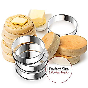 Chefa USA English Muffin Rings, 4 Pc. Set, Stainless Steel Baking Molds for Pastries, Eggs, Pancakes, Tarts, and Crumpets, Rolled Safety Edge, Non-Stick Surface, Reusable