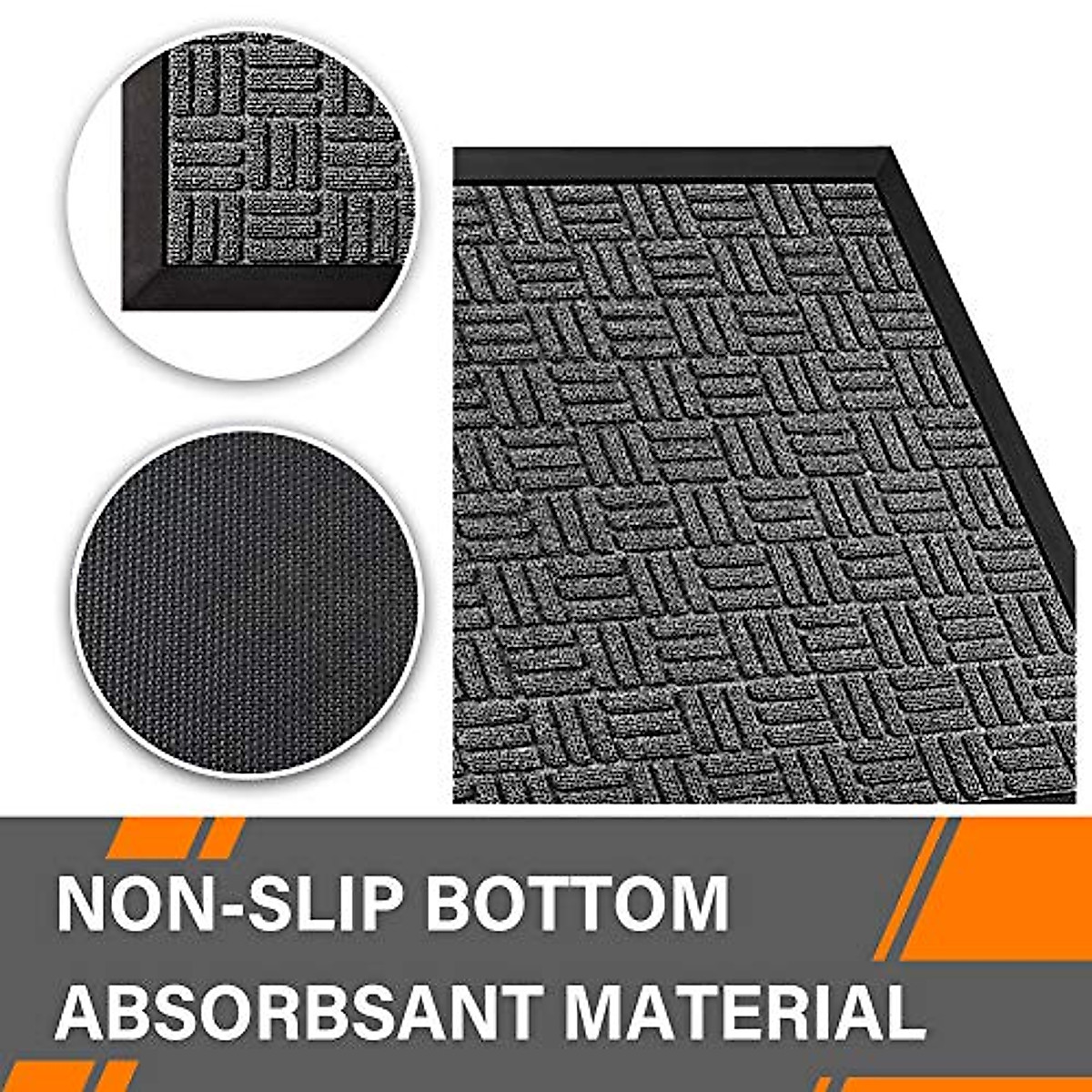 Mibao Door Mats, Extra Large Door Mat, Indoor Door Mats for Entryway, Outdoor Mats for Home Entrance，Welcome Mat Outdoor Rubber Door Mats, 46"x72", Gray