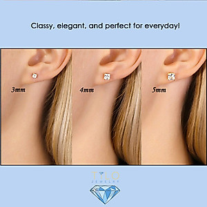 14k White Gold Solitaire Square Princess-cut CZ Stud Earrings with Secure Screw-backs (4mm)…