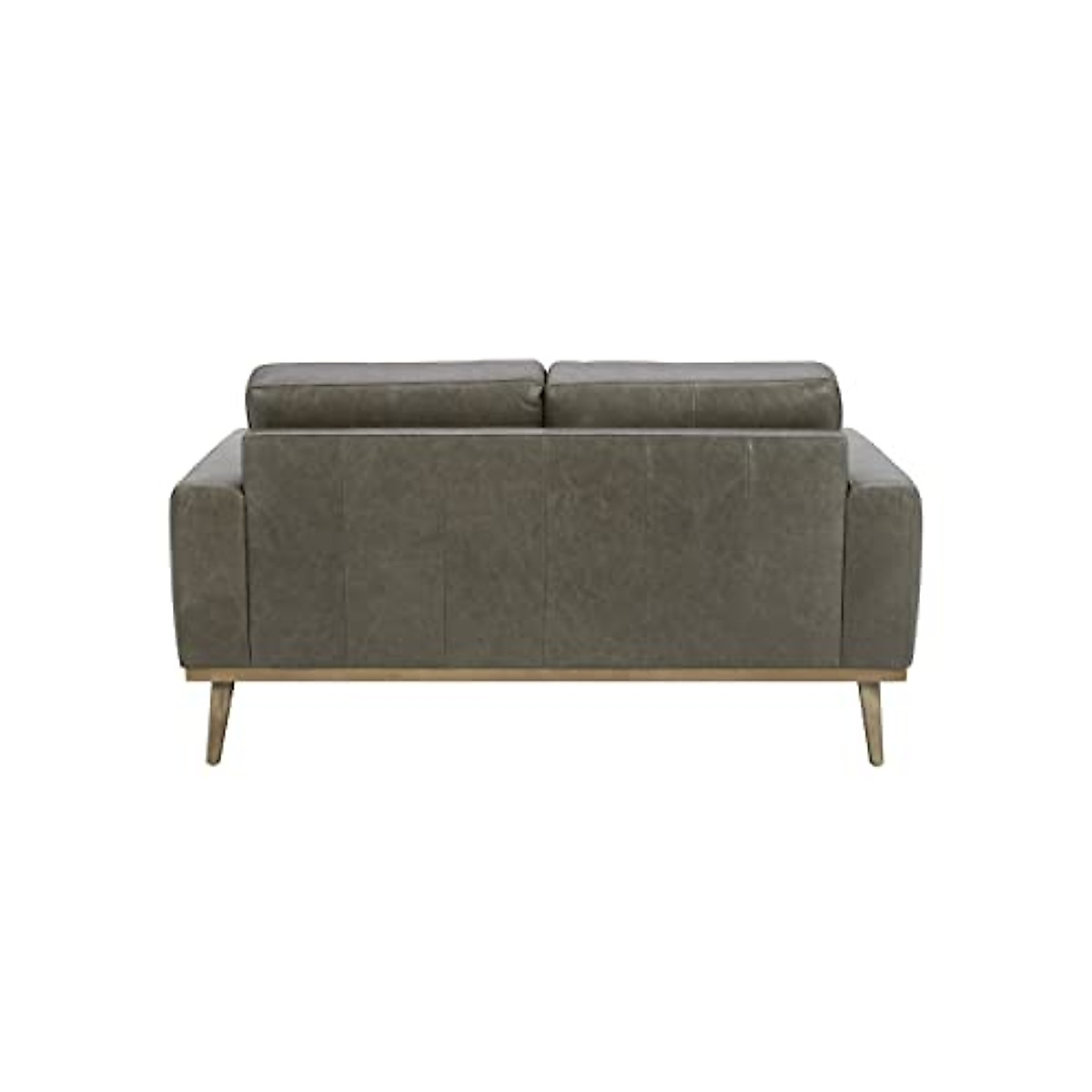 Amazon Brand – Rivet Modern Leather Loveseat Sofa Couch with Wood Base, 63.4"W, Gray