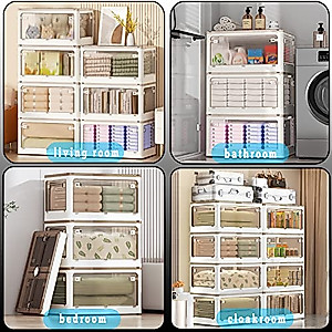 2Pack 44 Qt Collapsible Storage Bins with Lids, 10 Gal Foldable Plastic Storage Box with Wheels, Clear Storage Containers, Stackable Storage Bins, Containers for Organizing, Storage Box with Door