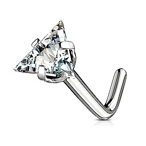 FIFTH CUE Triangle CZ Top 316L Surgical Steel L Bend Stud Nose Ring (18G | 1/4" (6mm) | 3.5mm)