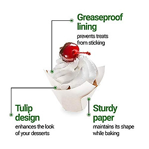 Restaurantware 2 Ounce Tulip Baking Cups, 200 Oven-Ready Cupcake Liners - Freezable, Disposable, Sugar White Paper Muffin Cases, For Wedding Parties, Baby Showers and More