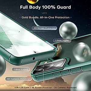 TOCOL [5 in 1 for Samsung Galaxy S22 Case 6.1 Inch, with 2 Pack Screen Protector + 2 Pack Camera Lens Protector, Translucent Matte Back [Military Grade Protection] Case for Galaxy S22 5G, Green