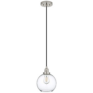 Linea di Liara Primo Large Brushed Nickel Glass Globe Pendant Light Fixture Farmhouse Pendant Lighting for Kitchen Island Mid Century Modern Ceiling Light Clear Glass Shade, UL Listed