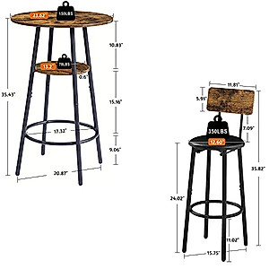 Lostcat 3-Piece Bar Table Chairs Set,Bar Table and Chairs Set with PU Upholstered and Backrest for Kitchen Small Dining, Living Room,Rustic Brown