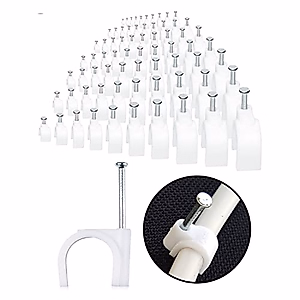 100-Pack Mini Round Cable Clips- Computer Cable Management Clips for Appliances, Ethernet, Coaxial Cable & Extension Cords - Mini Wire Nail Clips for Wood, Brick, Cement, Indoor and Ourdoor Walls