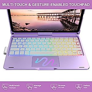 OYOSUOGG Touch ipad Air 5th Generation Case with Keyboard, ipad Pro 11 inch Case with 7 RGB Backlight & 360°Rotatable Keyboard, Magic Trackpad Keyboard Case for Air 4th Gen with Pencil Holder, Purple